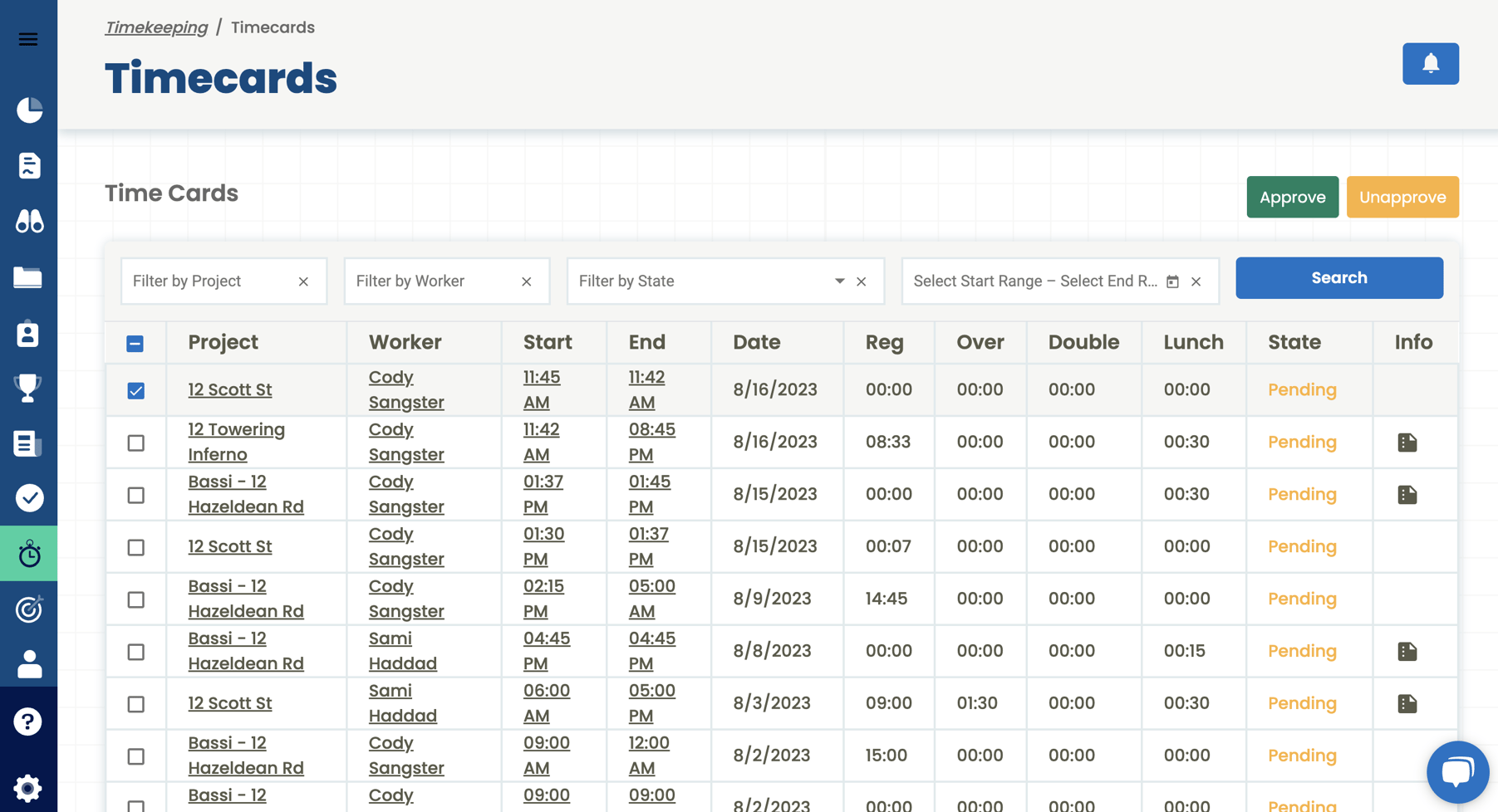 How do I approve a time card?
